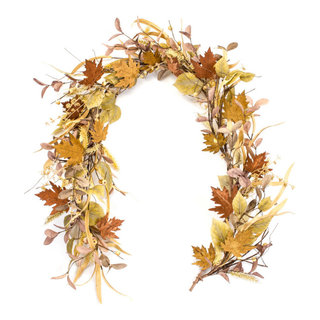 Fall Leaf and Mini Pumpkin Garland, 2-Piece Set - Traditional - Wreaths ...