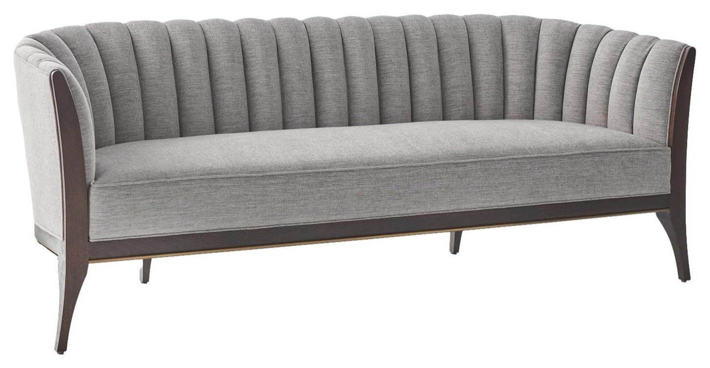 Luxe Textured Silver Gray Channel Back Sofa Vintage Style Retro Curved ...