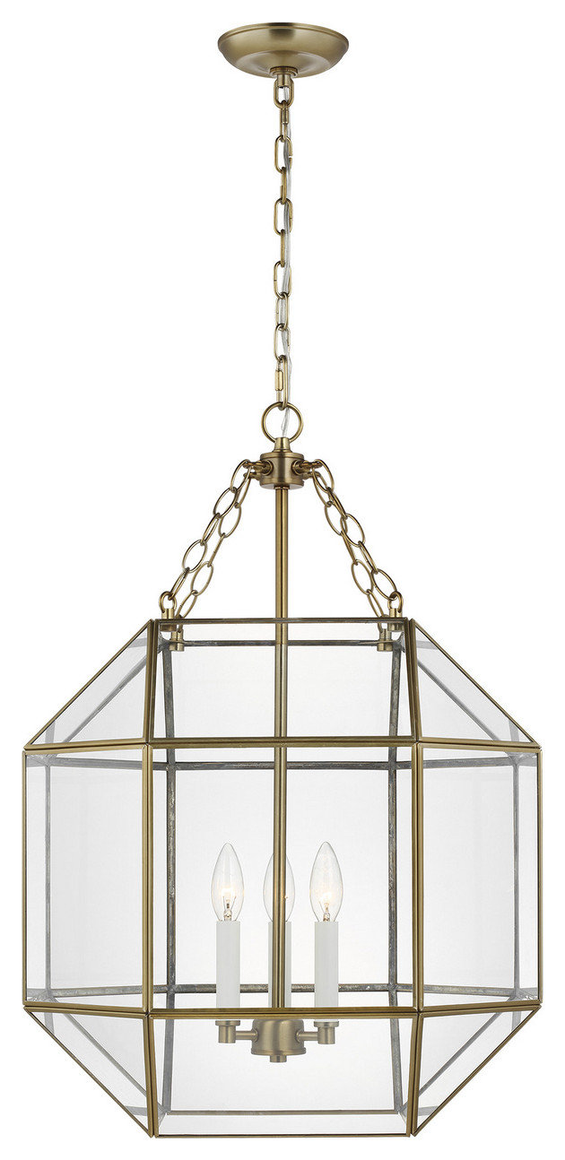 Morrison 3-Light Lantern, Satin Brass - Transitional - Pendant Lighting ...