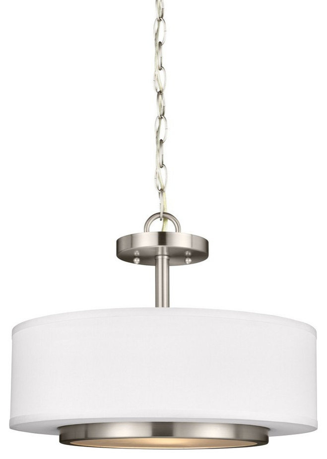 2 Light Convertible Pendant Brushed Nickel Off-White Faux Silk Shade ...