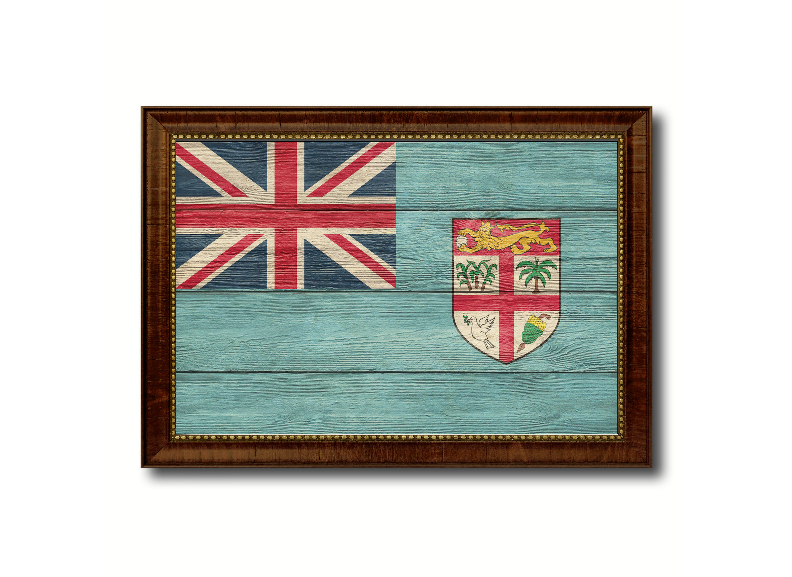 Fiji Country Textured Flag Print With Brown Gold Frame, 23" X 33 ...
