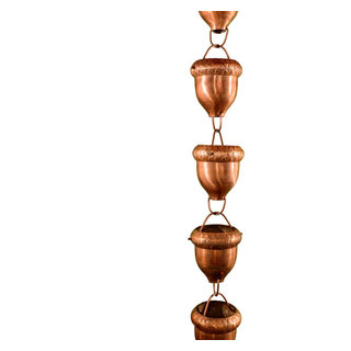 Acorn Cups Copper Rain Chain With Installation Kit, 12' - Rustic - Rain ...