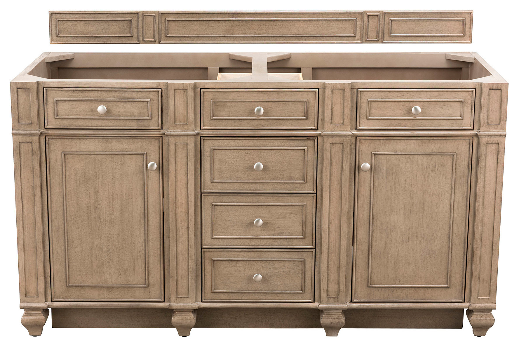 Bristol 60" Double Vanity Whitewashed Walnut, Iconic Black Quartz Top ...