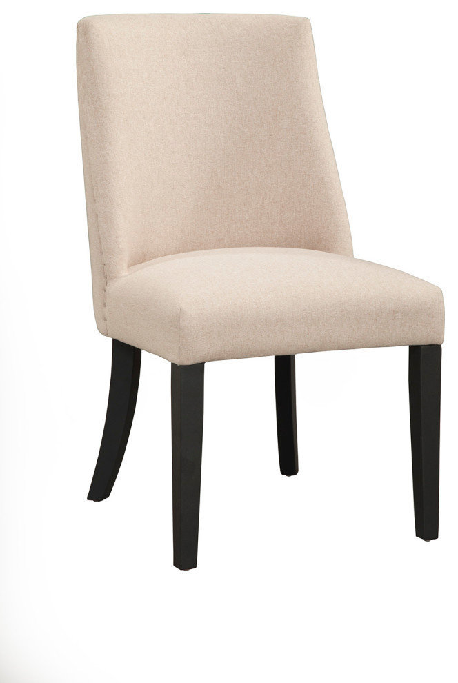 Live Edge Set of 2 Upholstered Parson Chairs, Cream/Black ...