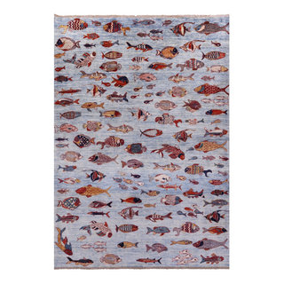Hand Knotted Gabbeh Fish Design Wool Rug 5' 7" X 7' 9" - Q20408, 5' 7 ...