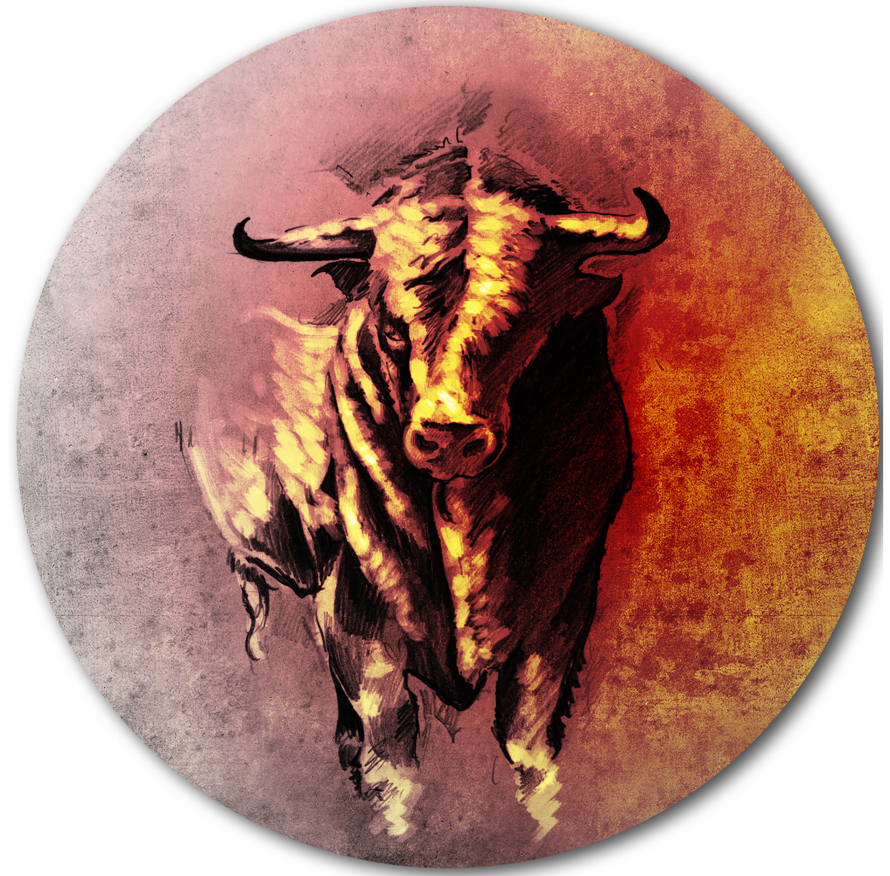 Spanish Bull Tattoo Sketch, Digital Art Disc Metal Artwork, Disc of 23 ...