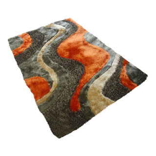 Brown Orange Shag Area Rug, 24"x89", 7'6"x10'3" - Contemporary - Area ...