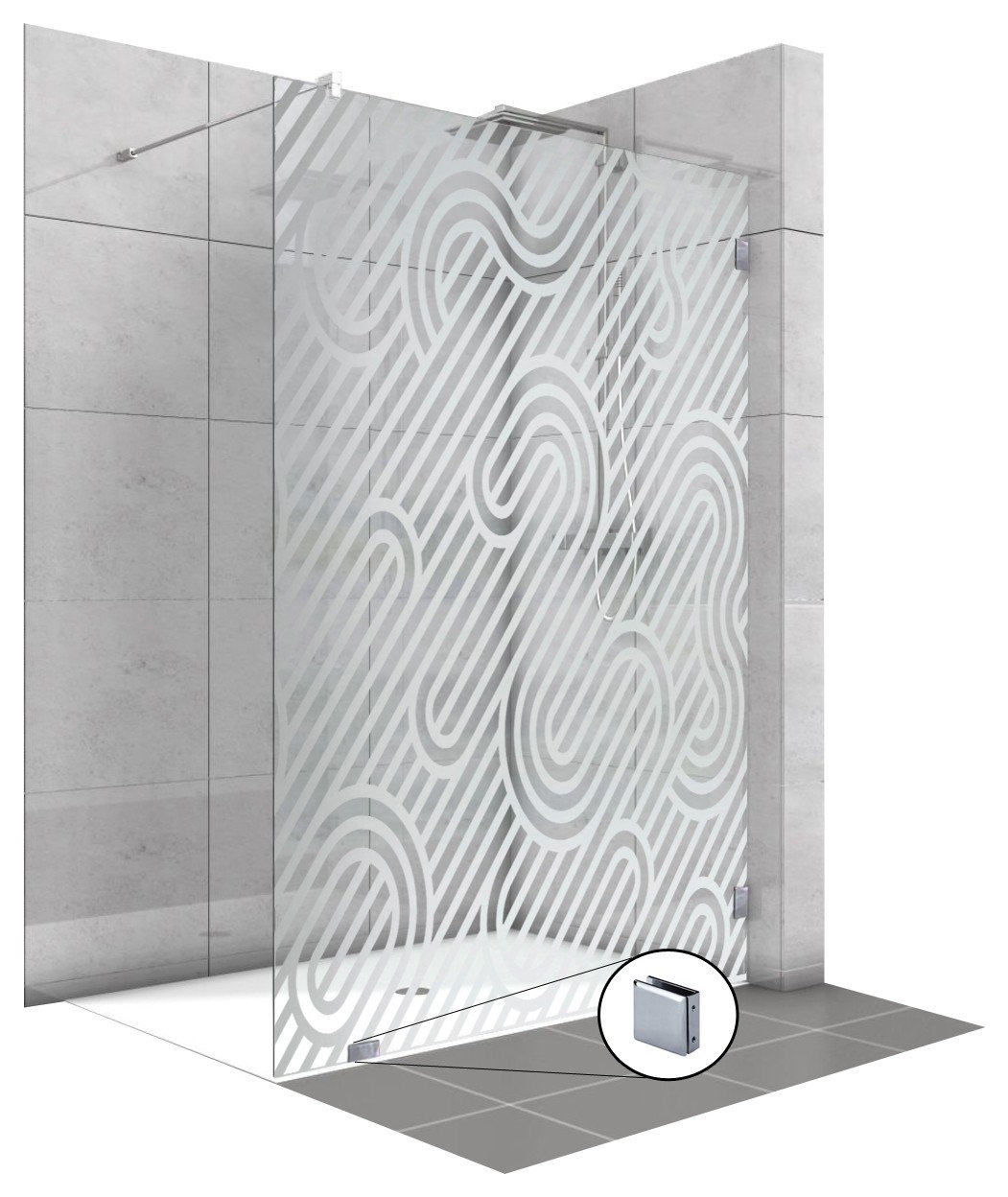 Walk in Shower Glass Screen - Panel with Etched Designs Motive, 37-1/2 ...