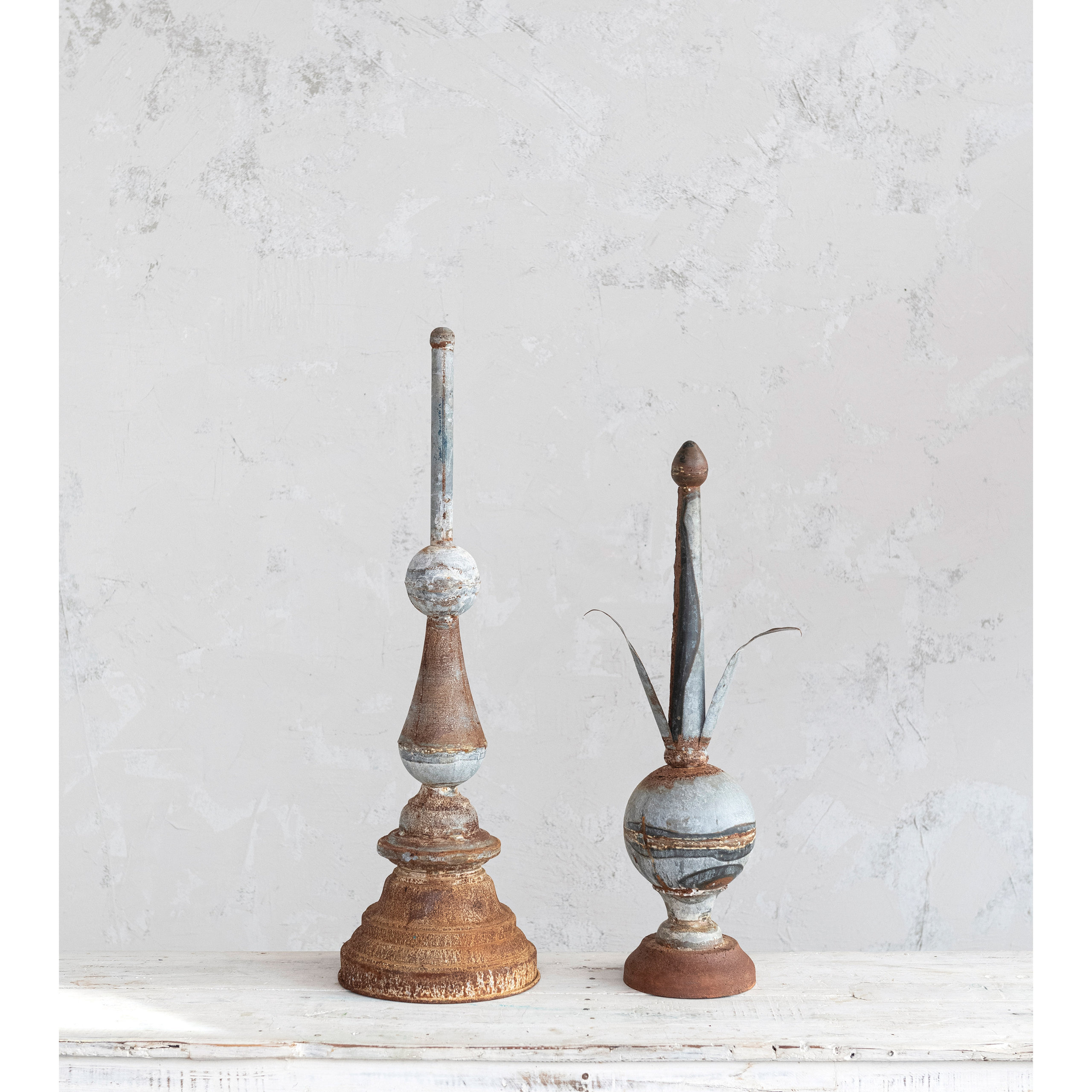 29" Metal Finial Spindle Decor, Distressed Zinc Finish - French Country ...