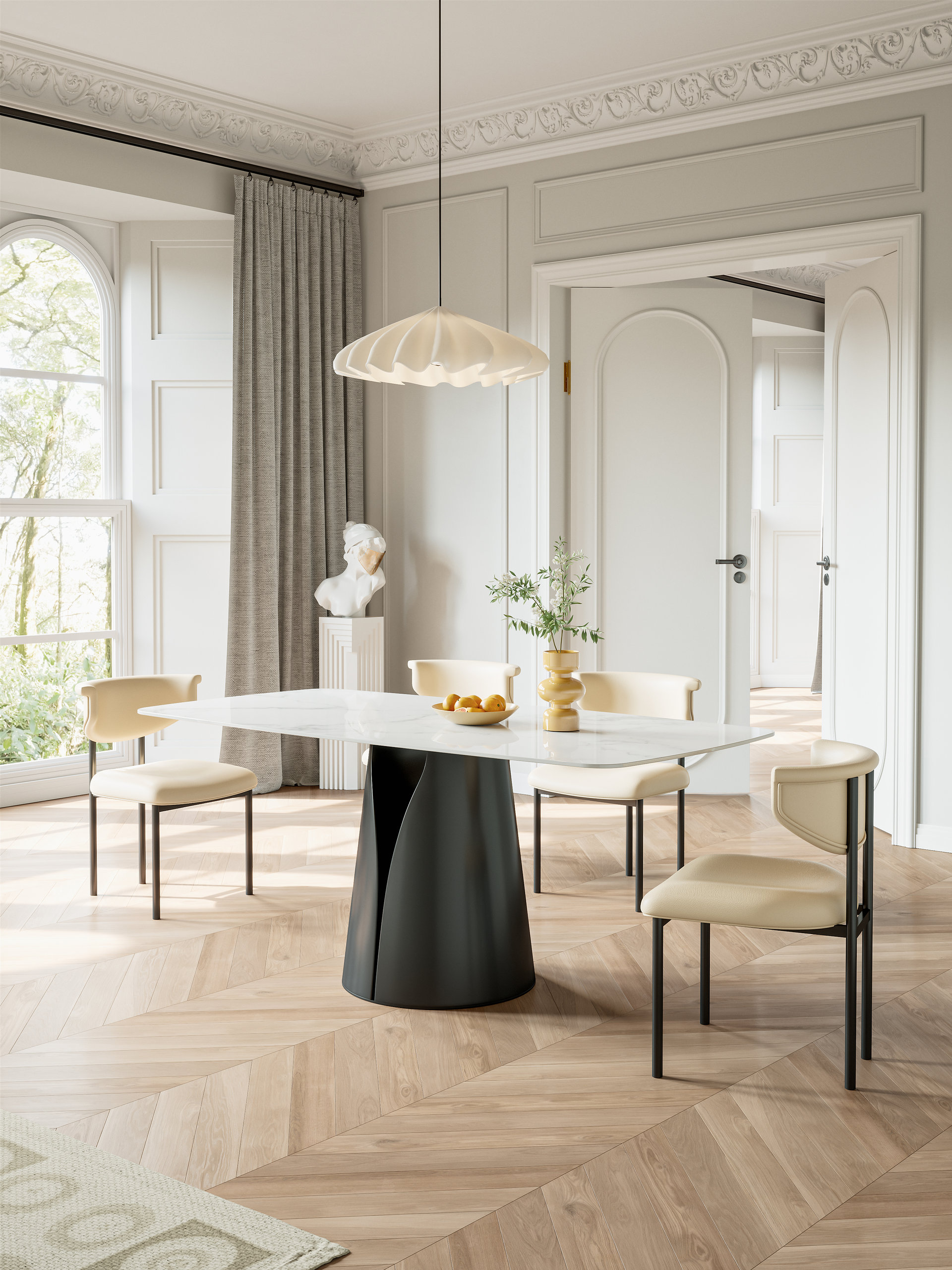 Modern Stylish Dining Table With Rectangle White Slate Top, 57 ...