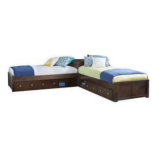 Hillsdale Pulse Wood Twin L-Shaped Bed With 2 Storage Units, Twin Bed ...