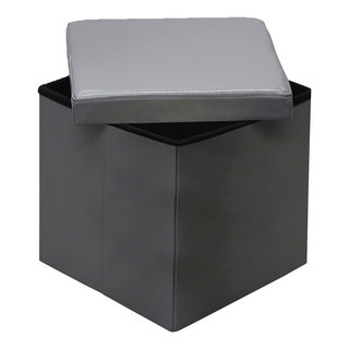 2 in 1 foldable pouf and storage box-LEATHER look Cube Faux Leather ...