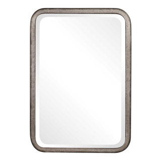 Rustic Rounded Mirror in Galvanized Iron Frame Exposed Weld Tacks and ...