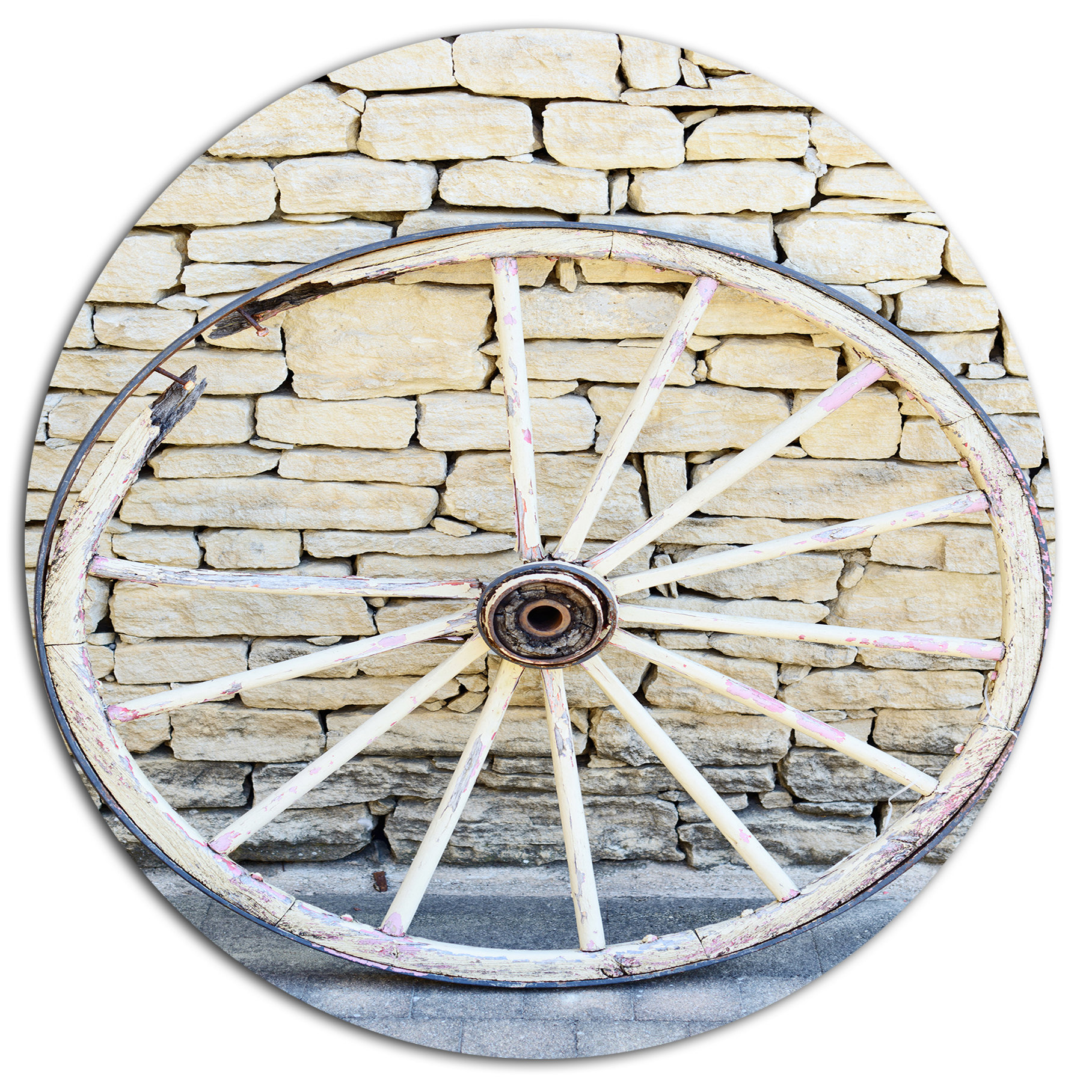 Old Vintage Broken Wood Wheel, Landscape Disc Metal Artwork, Disc of 11 ...