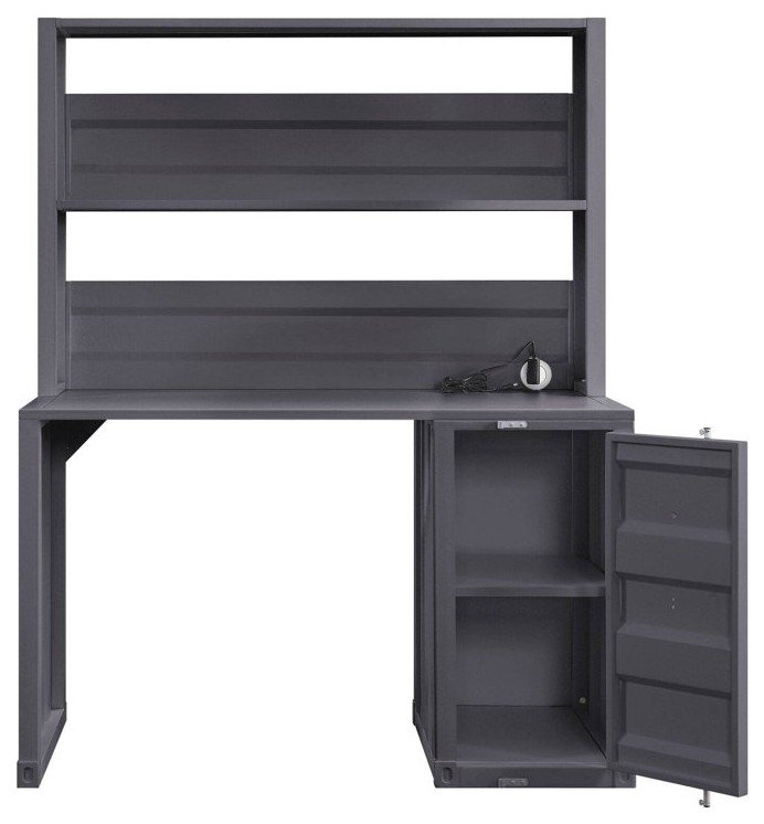 Industrial Desk, Cargo Design With Storage Cabinet & Upper Open Shelf ...
