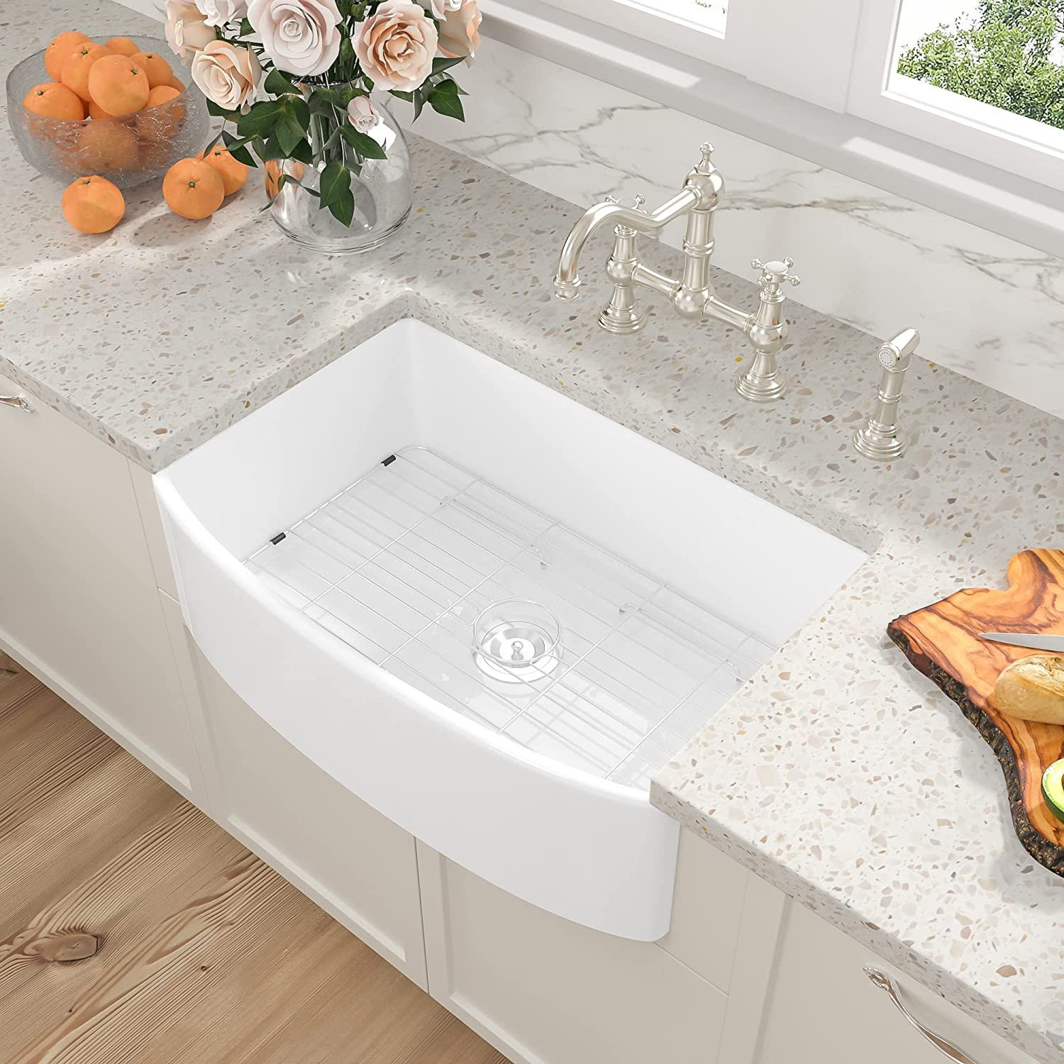 Arch Edge Curved Apron Ceramic Single Bowl Kitchen Sink - Contemporary ...