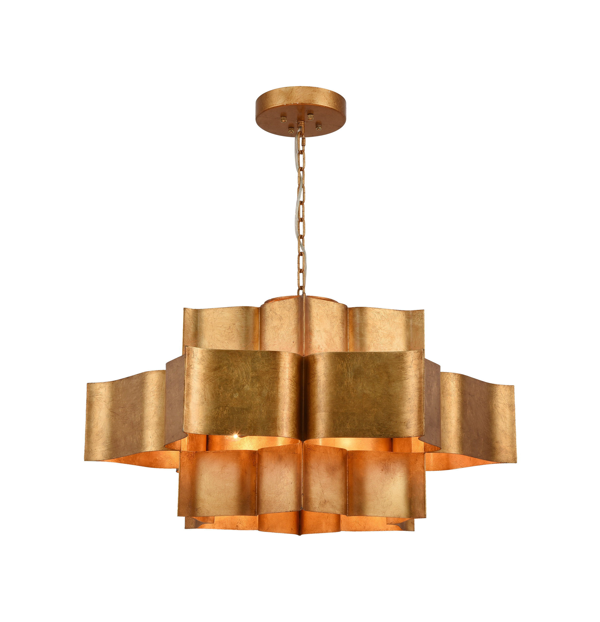 3-Tier Gold Leaf Metal Frame Light Fixture - Contemporary - Pendant ...