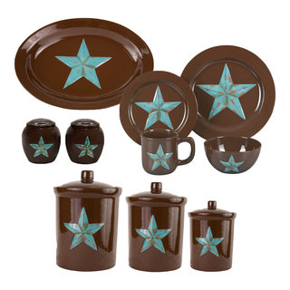 Hi End Accent Star 22-Piece Dinnerware and Canister Set, Turquoise ...