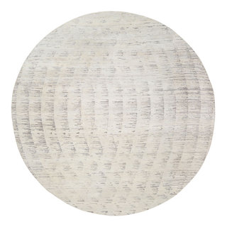 Tone on Tone Hand Knotted Undyed Wool Ivory Oriental Round Rug, 11'9" x ...