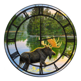 Wall Clock, Lake Moose, 24"x24" - Rustic - Wall Clocks - by House ...