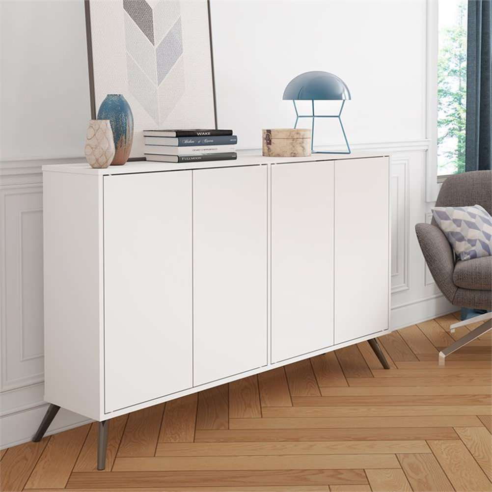 Pemberly Row Modern Wood Storage Console Table in White Finish ...