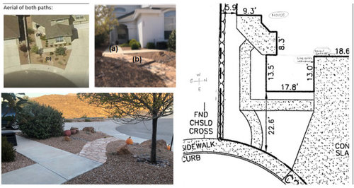 Front walkway redesign and material advice (2 photos)