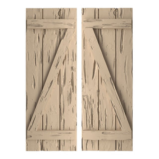 Rustic 3 Board Spaced B-N-B Faux Wood Shutters, 17.5x54" - Rustic ...