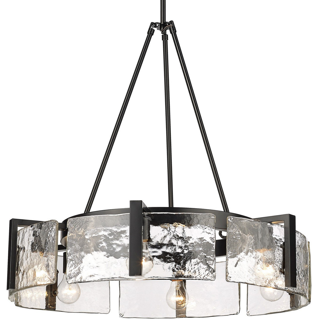Aenon 6 Light Chandelier in Matte Black with Hammered Water Glass ...