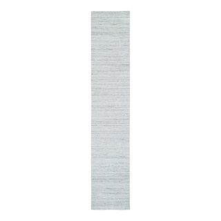 Ivory Plain Modern Striae Wool Hand Loomed Runner Oriental Rug, 2'8"x14 ...