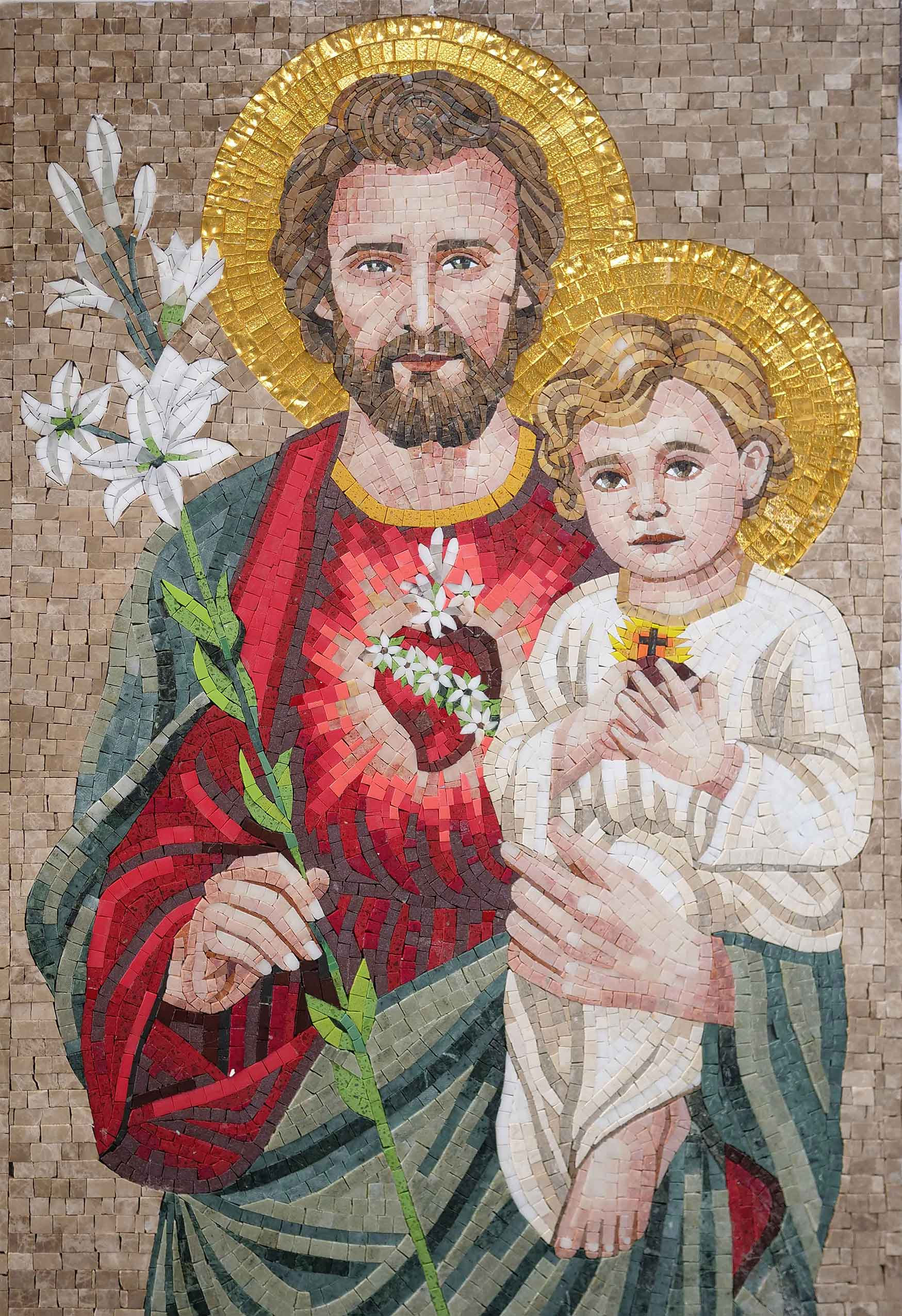 Mosaic Wall Art - St. Joseph & Baby Jesus, 47" X 71" - Contemporary ...