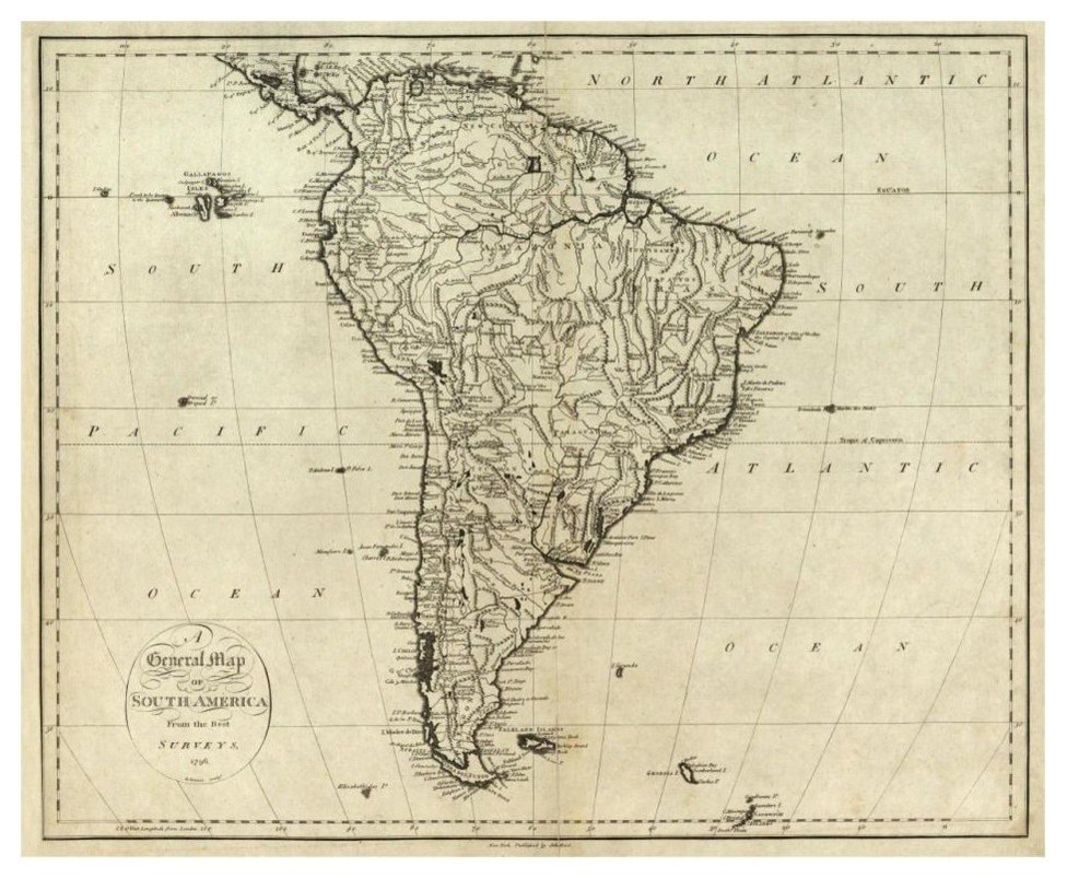 "Map of South America, 1796" Digital Paper Print by John Reid, 18"x15 ...