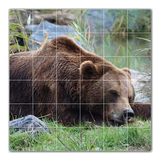 Bear Ceramic Tile Wall Mural HZ500124, 72" Wide x 72" High - Rustic ...