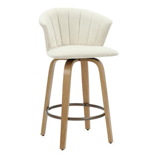 Modern Fabric and Wood 26" Counter Stool With Swivel, Beige/Natural ...