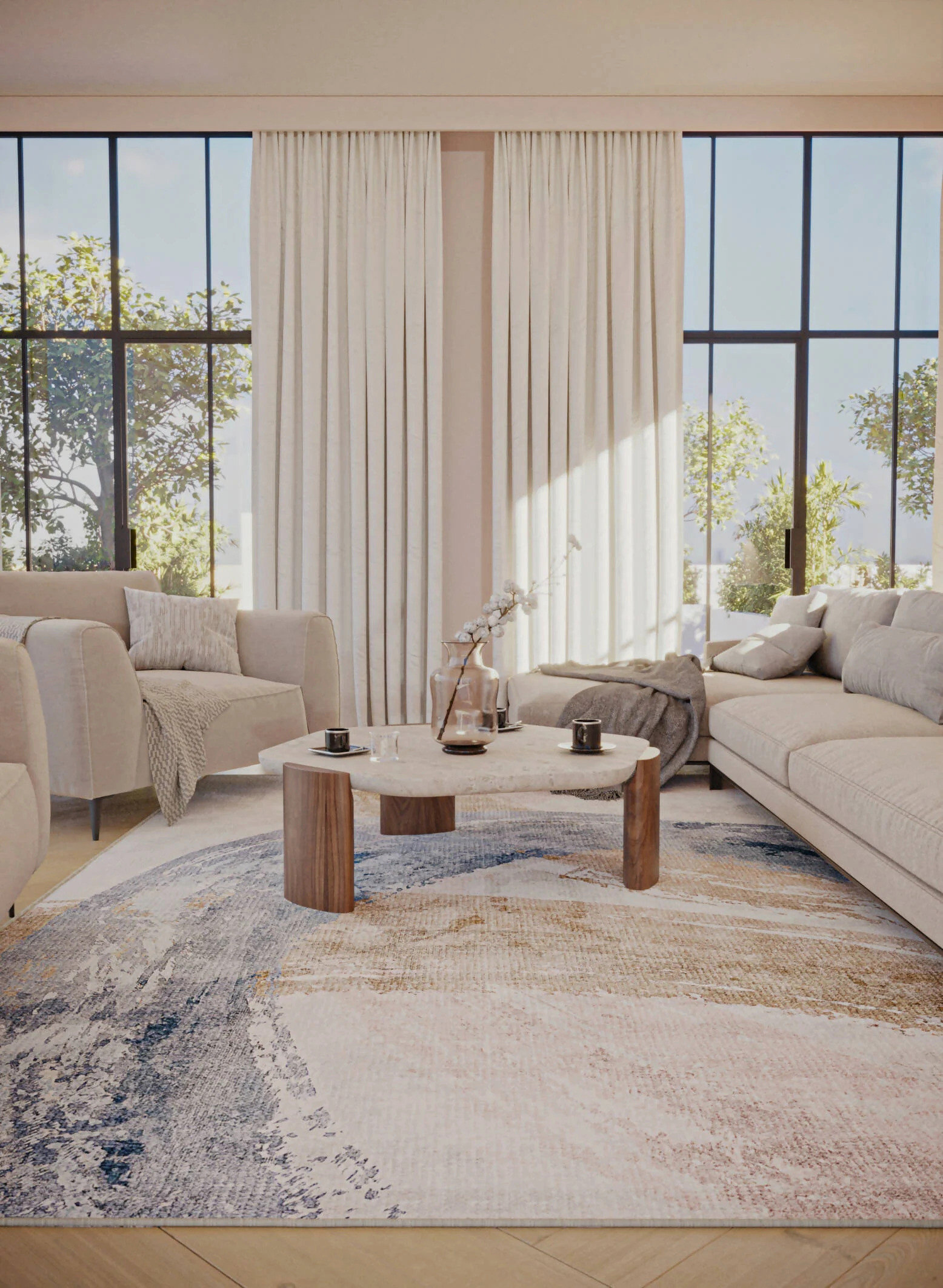 Machine Washable Movement Provence Blue Area Rug, 6'x9' - Contemporary ...