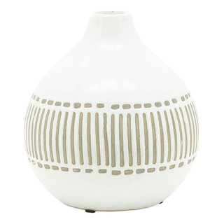 Ceramic 7"H Round Aztec Vase, Gray, 7x7x7 inches - Transitional - Vases ...