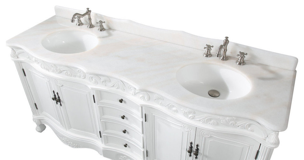 72 Inch Antique White Double Sink White Top Beckham Bathroom Vanity ...