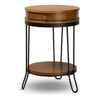 Vintage Rustic Industrial Walnut Brown Wood and Black 1-Drawer Metal ...