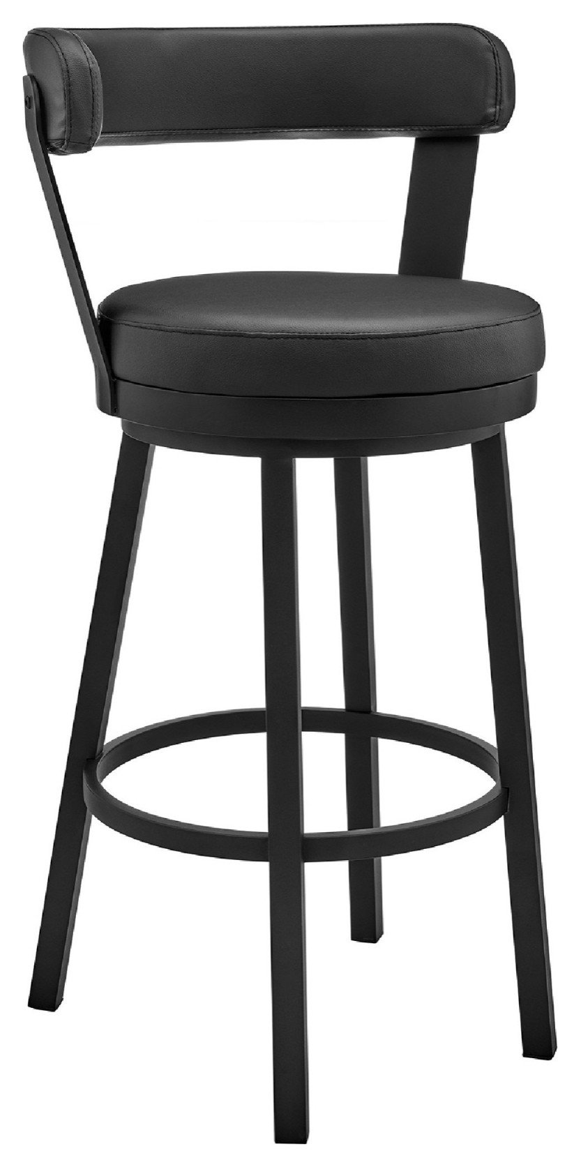 26 Inch Vegan Faux Leather Round Swivel Counter Stool, Black ...