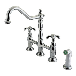 French Country Double Handle 8" Centerset Kitchen Faucet with White ...