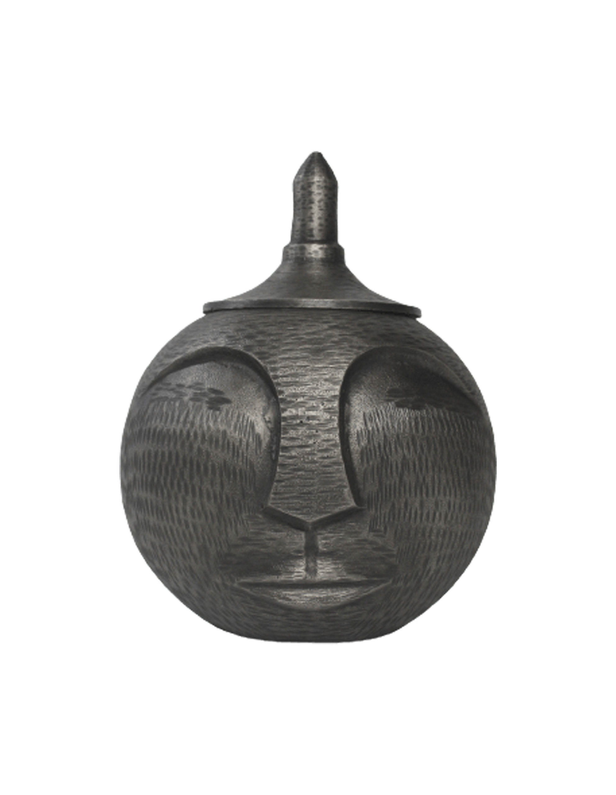 Metal, 13" Face Jar With Lid, Gunmetal, 10x10x13 inches - Contemporary ...