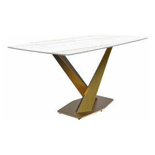 Modern Dining Table Gold Base, With 71 White/Gold Sintered Stone Top ...