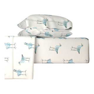 Two Blue Birds Blue 4pc Cotton Sheet Set, Queen - Contemporary - Sheet ...