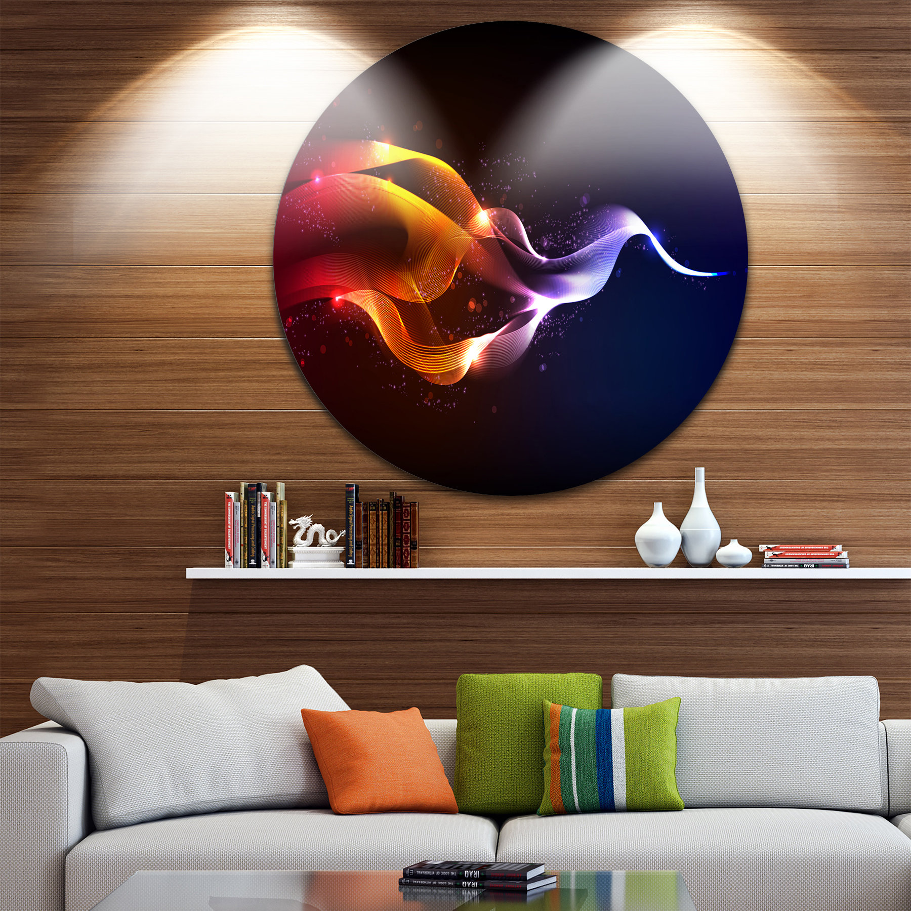 Abstract Vector Waves, Contemporary Large Disc Metal Wall Art, Disc of ...
