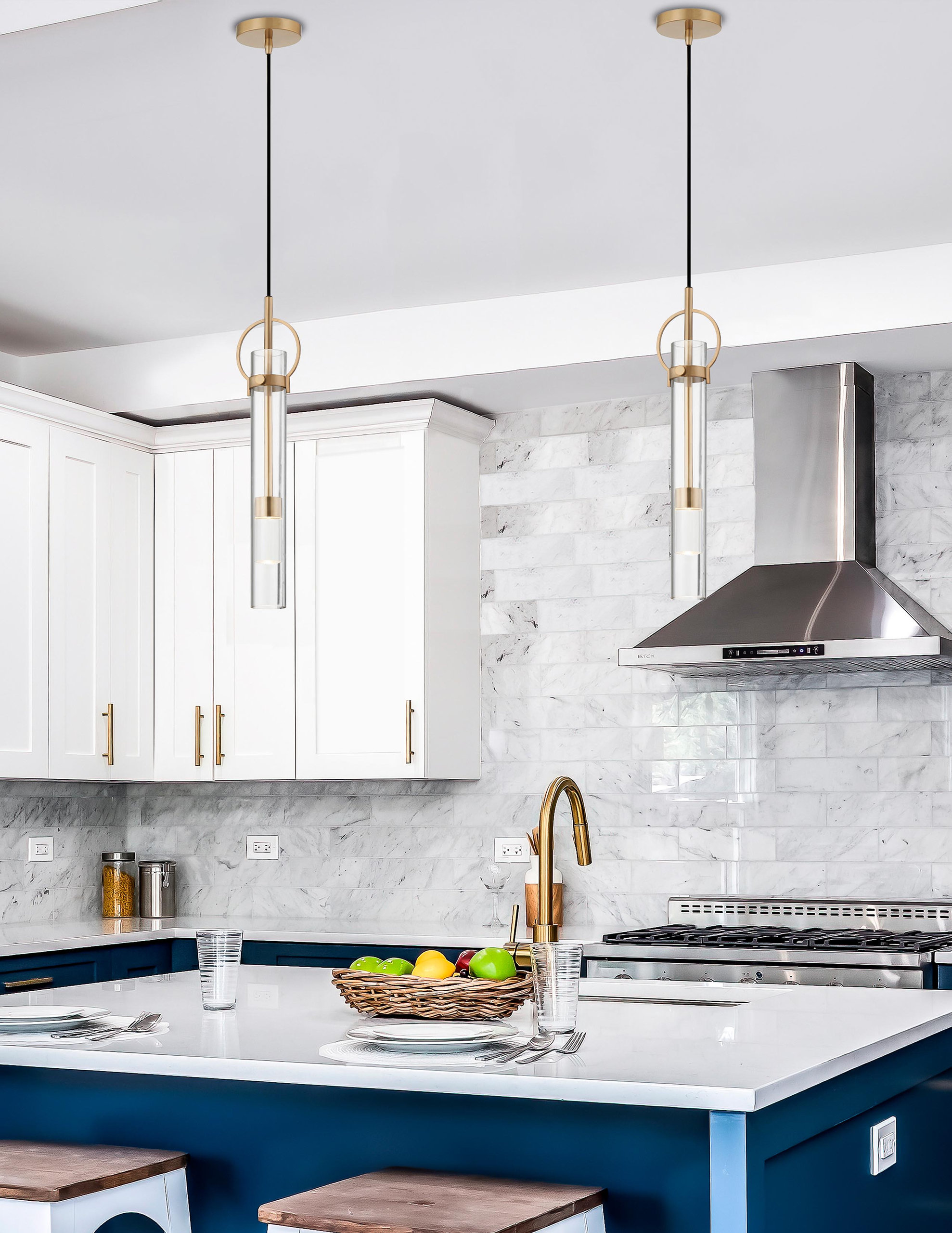 Chloe LED Tall Pendant, Clear Glass - Transitional - Pendant Lighting ...