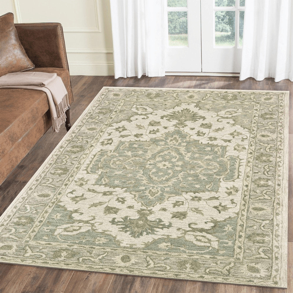 9' X 12' Green Wool Hand Tufted Area Rug - Mediterranean - Area Rugs ...