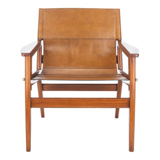 Alessa Leather Sling Chair Brown - Midcentury - Armchairs And Accent ...
