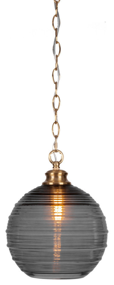 Malena 1-Light Chain Hung Pendant, New Age Brass/Smoke Ribbed ...