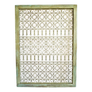 Large Green Wood Framed Open Iron Screen - French Country - Screens And ...