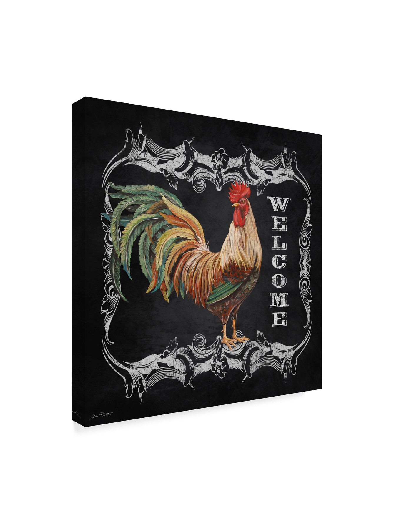 Jean Plout 'Welcome Rooster 2' Canvas Art, 35"x35" - Farmhouse - Prints And Posters - by ...