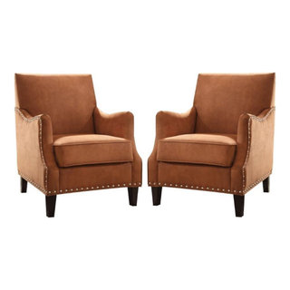 Home Square 2 Piece Sinai Upholstered Fabric Accent Chair Set, Orange ...